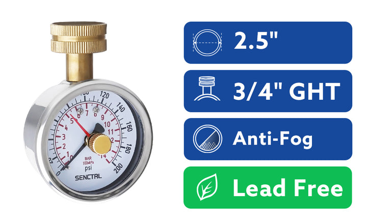 SENCTRL 0-100 Psi PRV-Tex Pressure Gauge, 1/4" NPT(M), Lower Mount, 2 ...